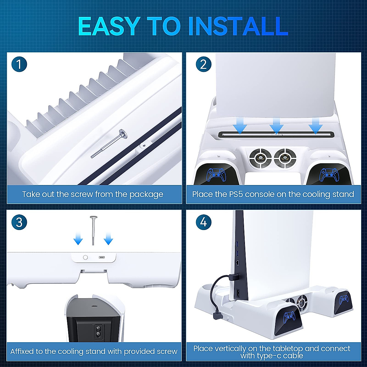 DAICEL PS5 Station with Charger for DualSense Controllers, Dual Cooling Fan Stand for PS5, Dock Accessories Compatible with PS5, Remote Holder and 11 Games Storage for PS5 Vertical Stand (White)