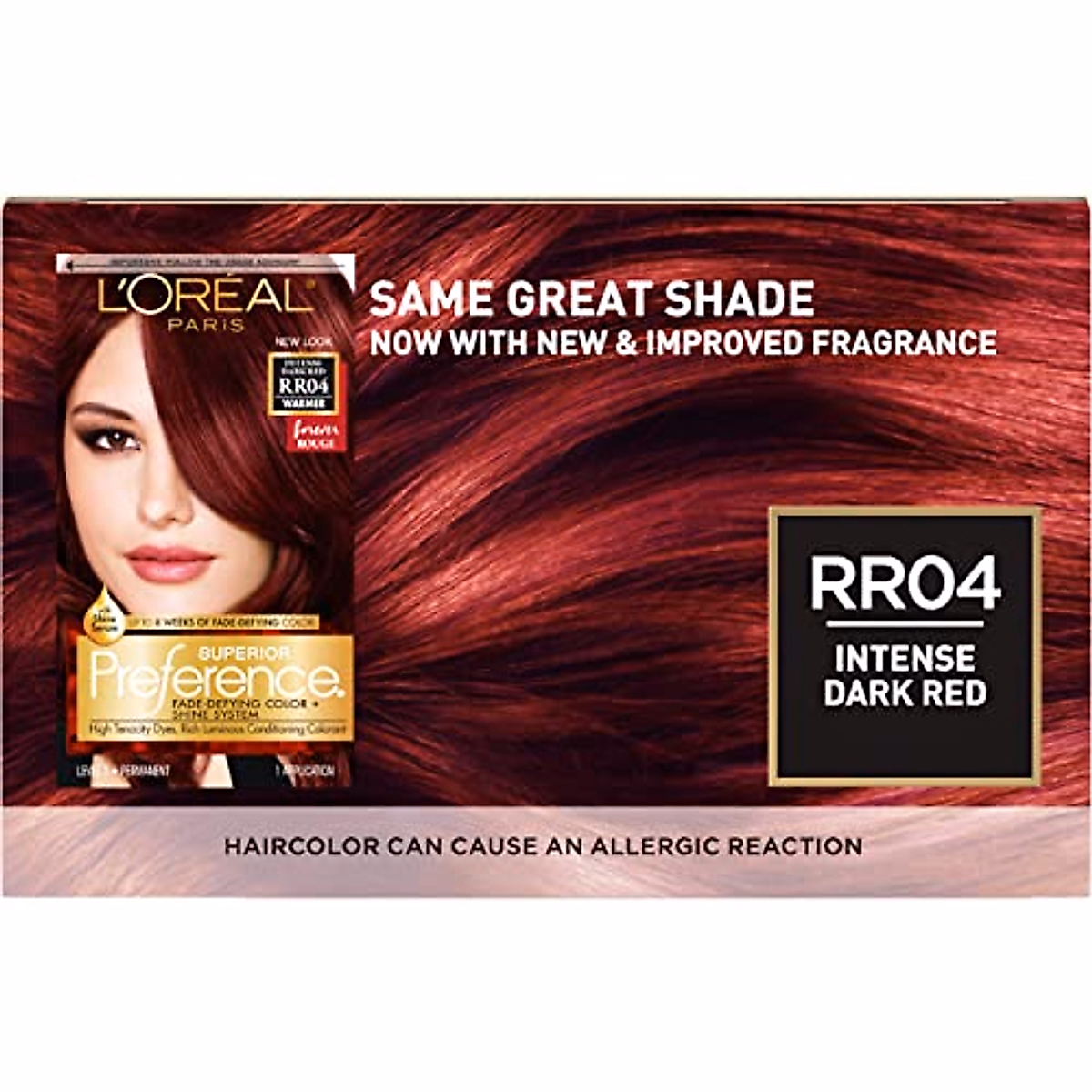 L'Oreal Paris Superior Preference Fade-Defying + Shine Permanent Hair Color, RR-04 Intense Dark Red, Pack of 1, Hair Dye