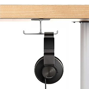 6amLifestyle Headphone Hanger Stand Under Desk Aluminum Headphone Hook Holder with Powerful Adhesive & Screws Widely Used for PC Gaming DJ Headphones, Gray - GY701