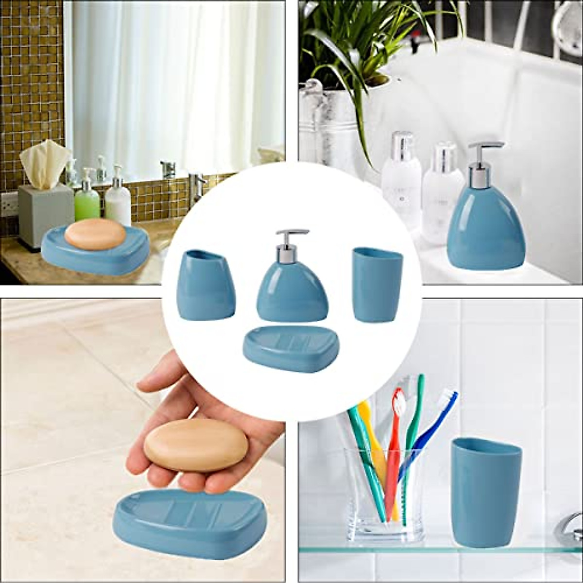 4pcs Farmhouse Decor Toothpaste Home Suit Acrylic Dispenser, Holder, Restaurant, Accessory Bathroom and Vanity Toothbrush Soap Accessories, Hotle Tumbler Bottle Dish Dispenser