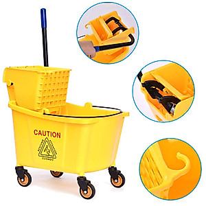 Toolsempire Commercial Mop Bucket, Mop Bucket with Wringer, Household Portable Mop Bucket, Very Suitable for Home and Public Floors, Capacity 32L, Yellow