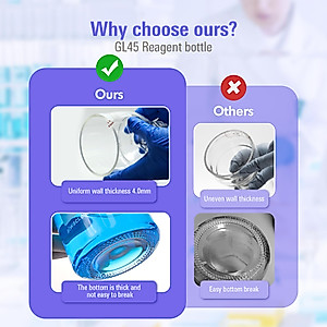 ALWSCI 500ml Graduated Glass Round Media Storage Bottle with blue GL45 Screw Cap, 3.3 Borosilicate Glass, Wide Mouth Lab Reagent Bottle, Pack of 1