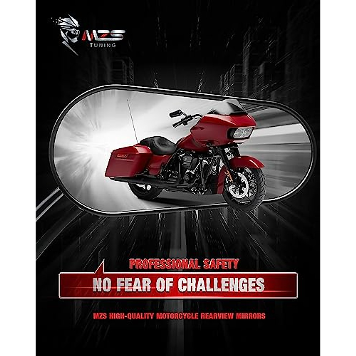 MZS Motorcycle Mirrors, Universal 8MM 10MM Bolts Handlebar Rear View Side mirror Black Compatible with Touring Cruiser Spostster Bobber Chopper Cafe Racer Tracker Street Naked Road Bike