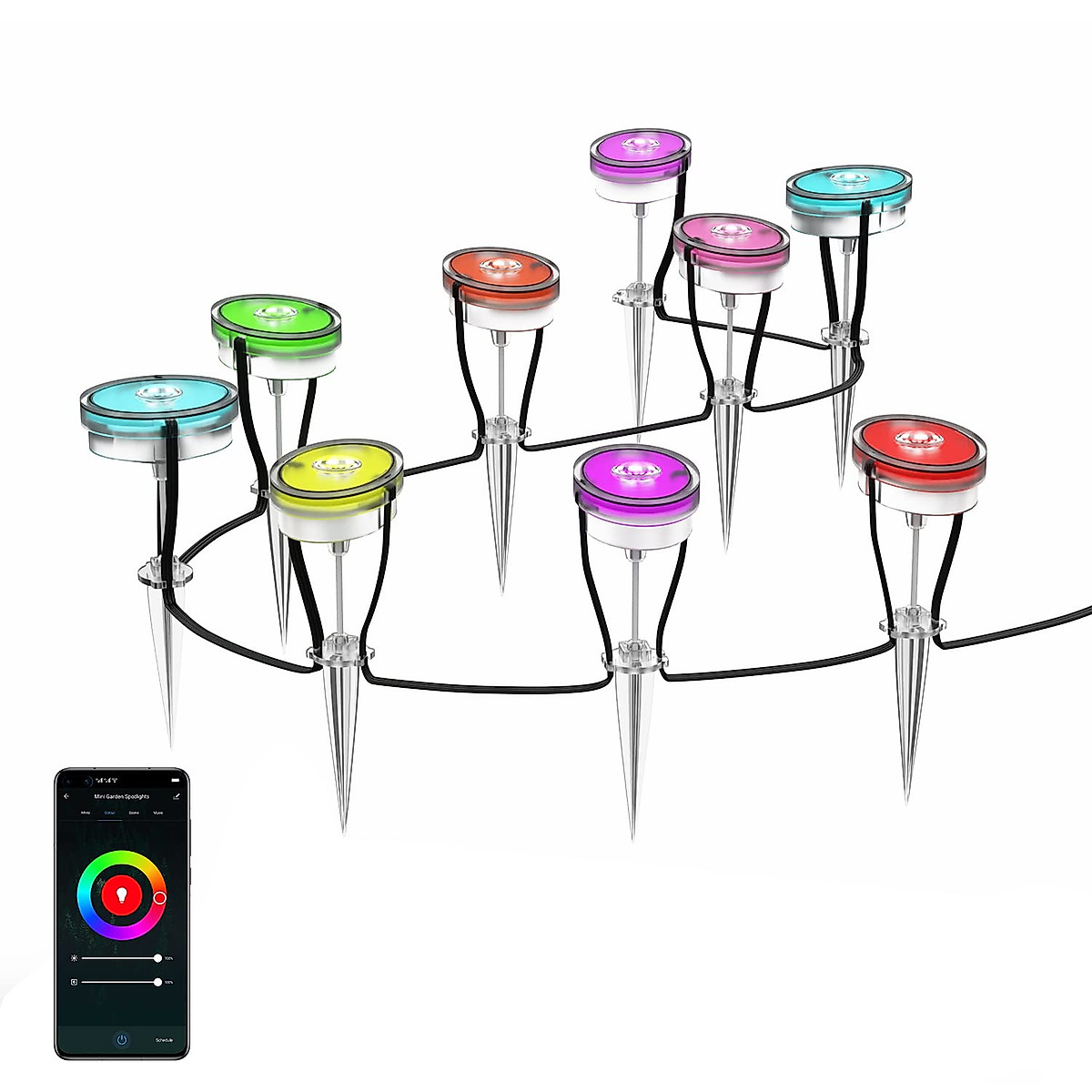 HYDONG Garden Lights Outdoor, 9 LED Bluetooth Control In-Ground Lights, IP65 Waterproof Landscape Lights Pathway Spotlight for Yard Deck Lawn Patio Pathway Walkway (RGB+ Warm White), 2 Pack