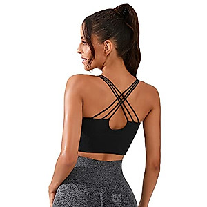 Milumia Women's Crisscross Back Workout Sports Bras Seamless Medium Support Yoga Bra Black Large