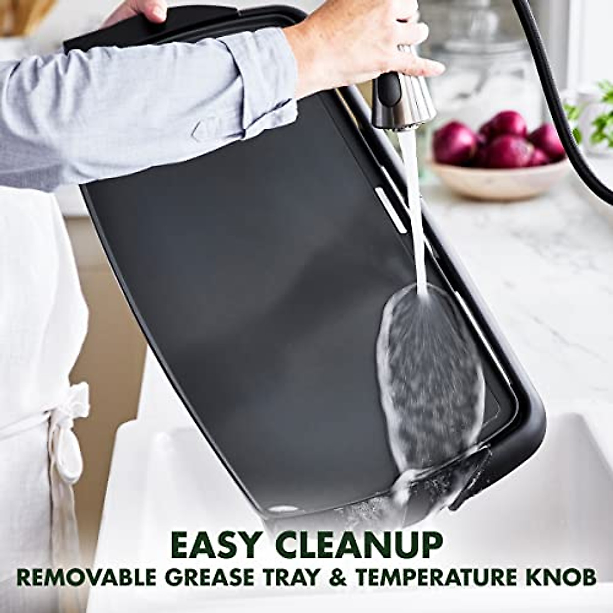 GreenPan Healthy Ceramic Nonstick, Extra Large 20" Electric Griddle for Pancakes Eggs Burgers and More, Stay Cool Handles, Removable Drip Tray, Adjustable Temperature Control, PFAS-Free, Black