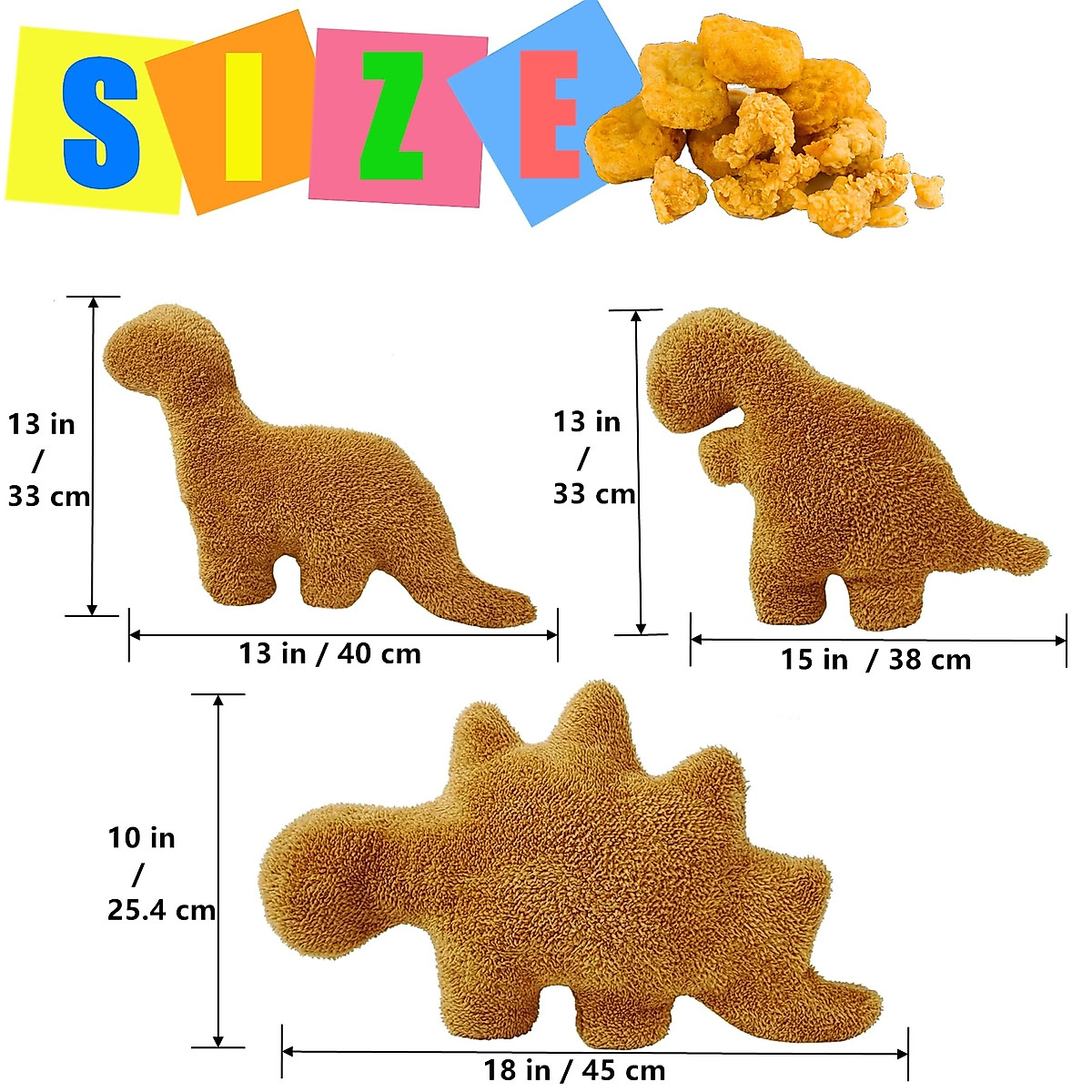 ULTHOOL 3PCS Dino Nugget Set Stegosaurus Brontosaurus Tyran rex Plush Toys, Dino Chicken Nugget Plushies Pillow, Creative Dinosaur Stuffed Animal Doll for Boys and Girls Birthdays Gift