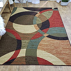 Rubber Backed Area Rug, 39 x 58 inch, Modern Circles, Non Slip, Kitchen Rugs and Mats