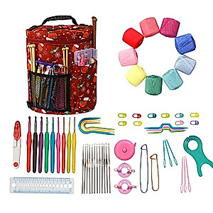 Qukou Yarn Storage Portable Bag, Normal Capacity Knitting Projects Organizer for Yarns, Crochet Hooks, Knitting Needles