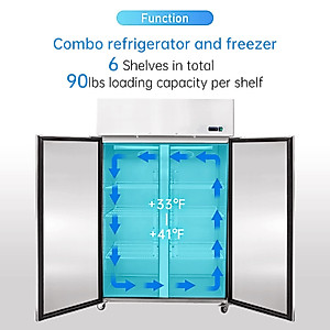 Aceland ARF-48B Reach-in Double door COMBO Refrigerator and Freezer 36 Cu. Ft. for Restaurant, Bar, Shop, Residential(Commercial Kitchen Equipment)
