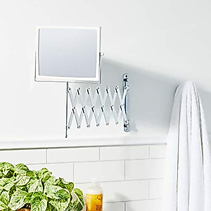 Jerdon 8.3-Inch x 6.5-Inch Two-Sided Swivel Wall Mount Mirror - Vanity Mirror with 5X Magnification & 30 inch Wall Extension - White Base with Chrome Finish Handle - Model J2020C