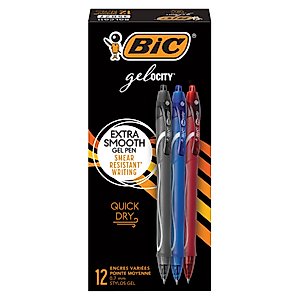 BIC® Gel-ocity Quick Dry Retractable Gel Pens, Medium Point, 0.7 mm, Black/Blue/Red Barrels, Black/Blue/Red Inks, Pack O