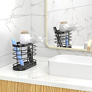 stusgo Hair Dryer Holder, Black Wall Mount Hair Organizer Storage Bathroom Counter Tool,Metal Wire Cabinet Blow Hair Styling Tools Care Stand Gadgets for Curling Iron,Hair Brush,Straightener Holder