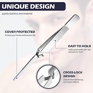 Minatee 3 Pieces Reverse Tweezers Locking Tweezers for Crafting Cross Locking Electronics Tweezers Reverse Action Forceps Reverse Tension Tweezers Stainless Steel Craft Jewelry Electronics Laboratory