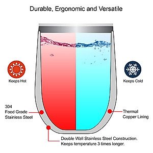 Chris's Stuff 12 oz Wine Tumbler - Iced Coffee Mug with Splash-Proof Lid Stainless Steel Double Wall Vacuum Insulated with Inner Layer Copper Keep Drinks Cold/Hot - Quote: Beach and Wine (Black)