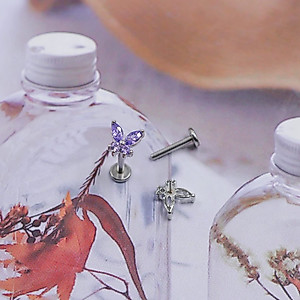 FLOGWE 2PCS 16G 316L Pushin Lip Rings Top Push in Threadless Nose Stud Rings Top Push in Threadless Surgical Steel Flat Back Nose Studs for Womens