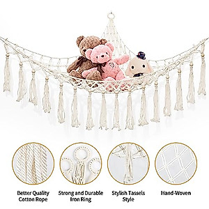 Stuffed Animal Net or Hammock 55inch Toys Net for Stuffed Animals Corner, Boho Decor Toy Hammock Macrame Stuffed Toys Corner Mesh Hammock Hanging Net for Bedroom Nursery Kids Room