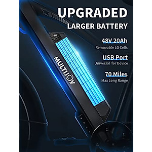 MULTIJOY Electric Bike for Adults,Upgraded 48V 20Ah Removable Battery,Peak 1000W Powerful Motor,70Mi Long Range,26"x4" Fat Tire,UL Certified 7-Speed