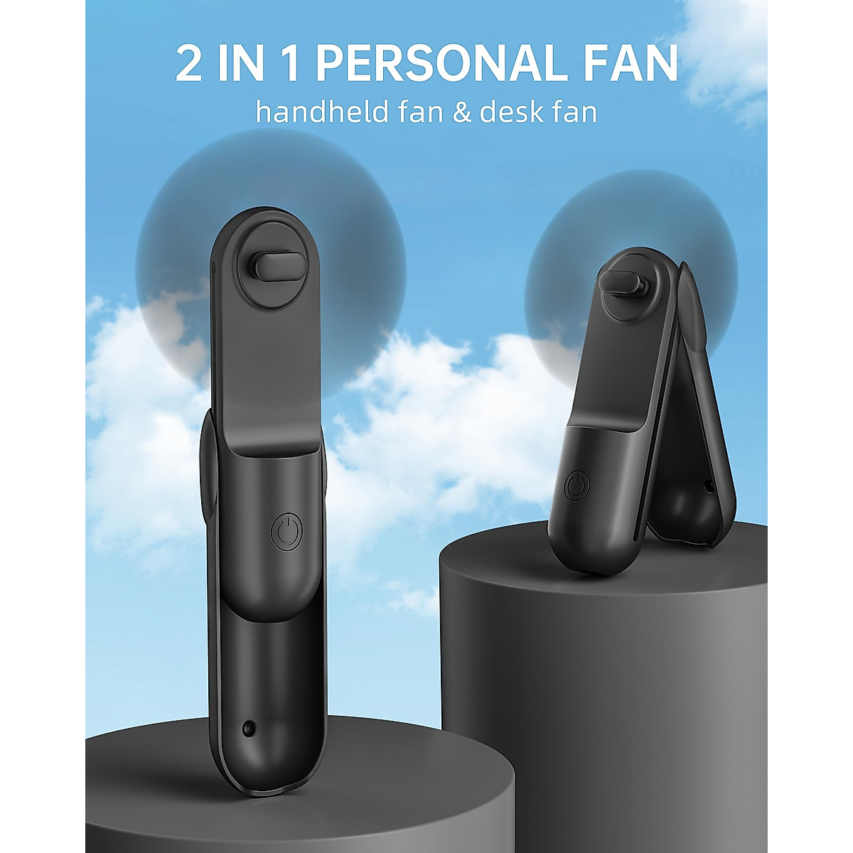 gofuch Portable Mini Fan, Small Handheld Fan 1800mAh,Battery Operated Pocket Fan USB Rechargeable, Personal Makeup Lash Fans, Gifts for Women Girls, Black