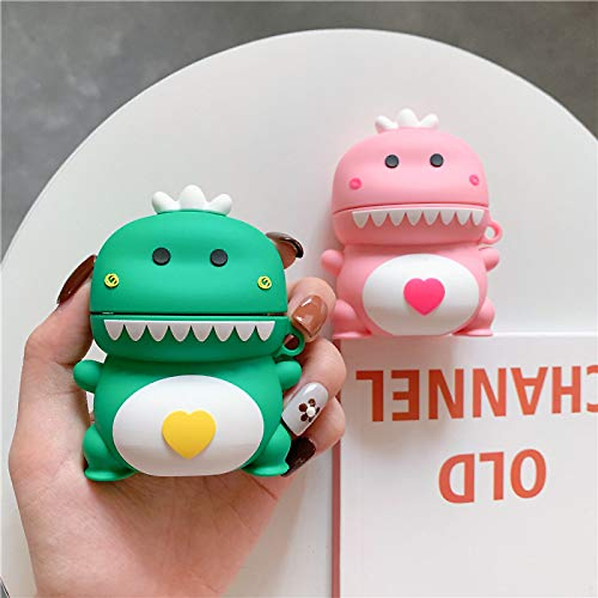 UR Sunshine AirPods Case, Super Cute Funny Baby Dinosaur Shape Soft Silicone Case Cover Protective Skin for Apple AirPods1&2-Green