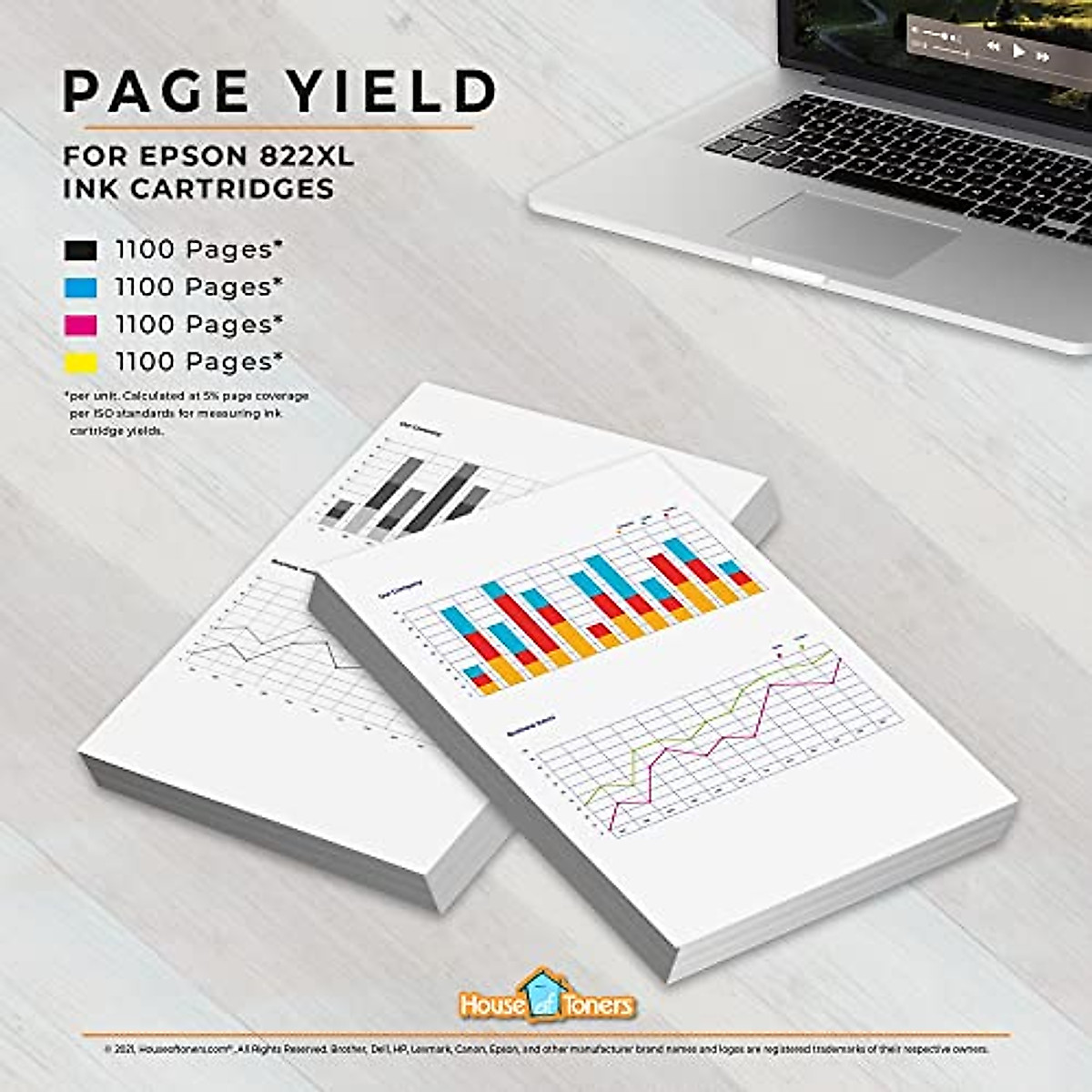 Houseoftoners Remanufactured Ink Cartridge Replacement for Epson 822 XL 822XL for Workforce Pro WF-3820 WF-4820 WF-4830 WF-4834 Printer (BCMY, 4-Pack)