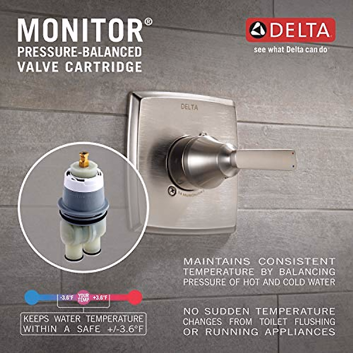 Delta Faucet Geist 14 Series Tub and Shower Trim Kit, Shower Faucet with Single-Spray Brushed Nickel Shower Head, Shower Faucet Set Complete, SpotShield Brushed Nickel 144864-SP (Valve Included)