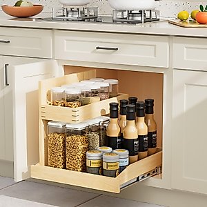 LOVMOR Soft Close Under Sink Organizer 22½” W x 21” D, Pull Out Cabinet Organizer with U Bracket, 2 Tier Slide Out Shelf for Kitchen Bathroom Sink(Left)