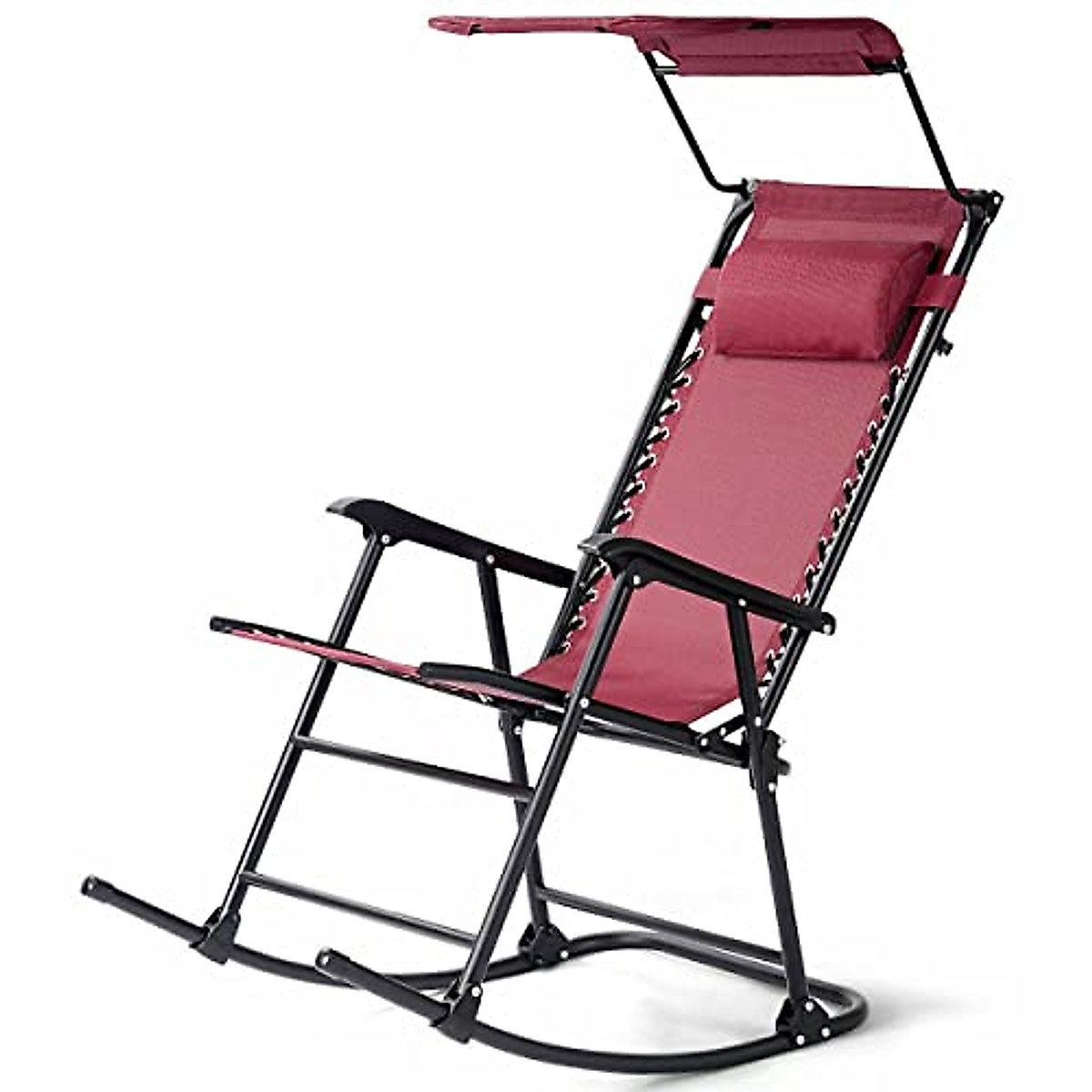 Ergonomic Design Zero Gravity Folding Rocker Porch Rocking Chair with Sunshade Canopy, Sturdy and Durable DLHDRUSTS