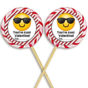 Cool Emoji with Sunglasses Valentine Party Favor Sticker Labels, 40 2" Party Circle Stickers by AmandaCreation, Great for Classroom Valentines, Envelope Seals, Gifts & Treats