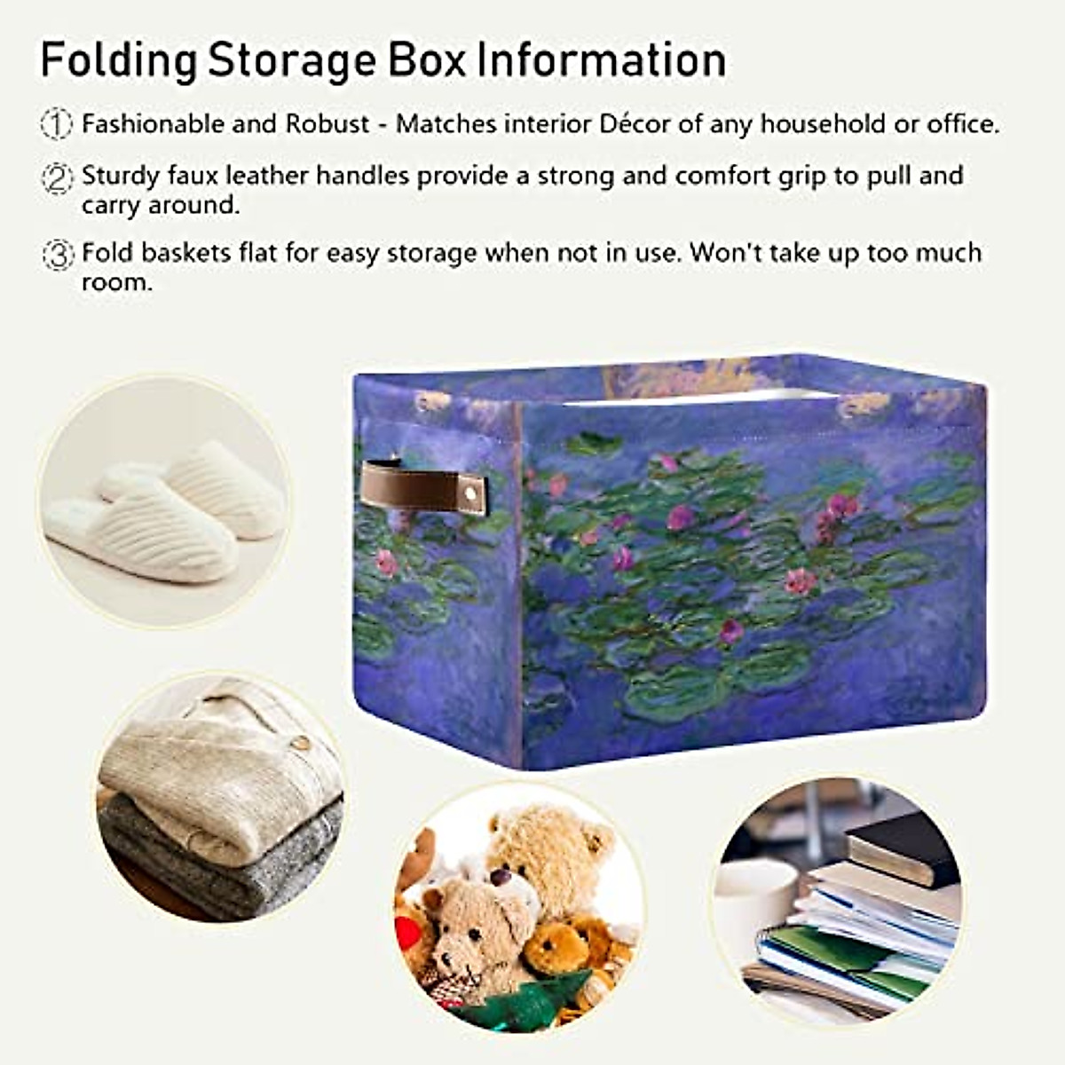 Storage Basket Bins Claude Monet Water Lilies Collapsible Storage Organizer for Shelf Closet Bedroom