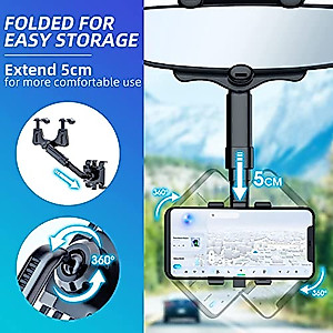 Phone Mount for Cars, 360°Rotatable and Retractable Car Phone Holder Mount Multifunctional Rearview Mirror Phone Holder Car Adjustable Cell Phone Holder for iPhone,Samsung,Huawei and All Smartphones