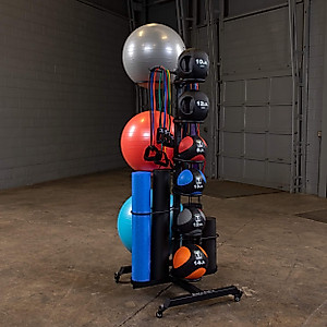 Body-Solid (GAR100) Compact Accessory Vertical Stand Rack for Organizing Medicine Balls, Weights Ball, Resistance Bands and Tubes, Jump Ropes, Foam Rollers, Yoga Mats, and more