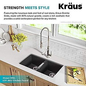 Kraus KGU-434B Undermount 50/50 Double Bowl Granite Kitchen Sink, 32.5-Inch, Black