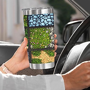 FOCIUZTA 20oz Pixel Art Tumbler with lid, Travel Coffee Cup, Ideal for Easter, Gaming Enthusiast, Mother Day, and birthday gifts