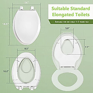 WSSROGY Elongated Toilet Seat with Built in Potty Training Seat, Magnetic Kids Seat and Cover, Slow Close, Fits both Adult and Child, Plastic, White