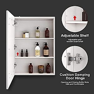 LALAHOO 20" x 28" Bathroom Medicine Cabinet with Mirror,Medicine Cabinets with Large Storage,Single Door LED Bathroom Wall Cabinet with Shelves,Dimmer and Anti-Fog