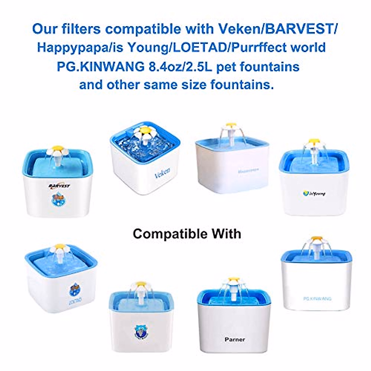 Pet Fountain Filters Replacement for 84oz/2.5L Automatic Cat Water Fountain Dog Water Dispenser, Ion Exchange Resin and Coconut Activated Carbon Replacement Filter For Cat&Dog Water Fountain