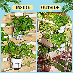 12 Pcs Hanging Railing Planters 6 Inch Flower Pot Holders Black Potted Stand Railing Planter Iron Rack Balcony Planter Basket Small Shelf Container for Indoor Outdoor Balcony Fence Garden Flower Pot