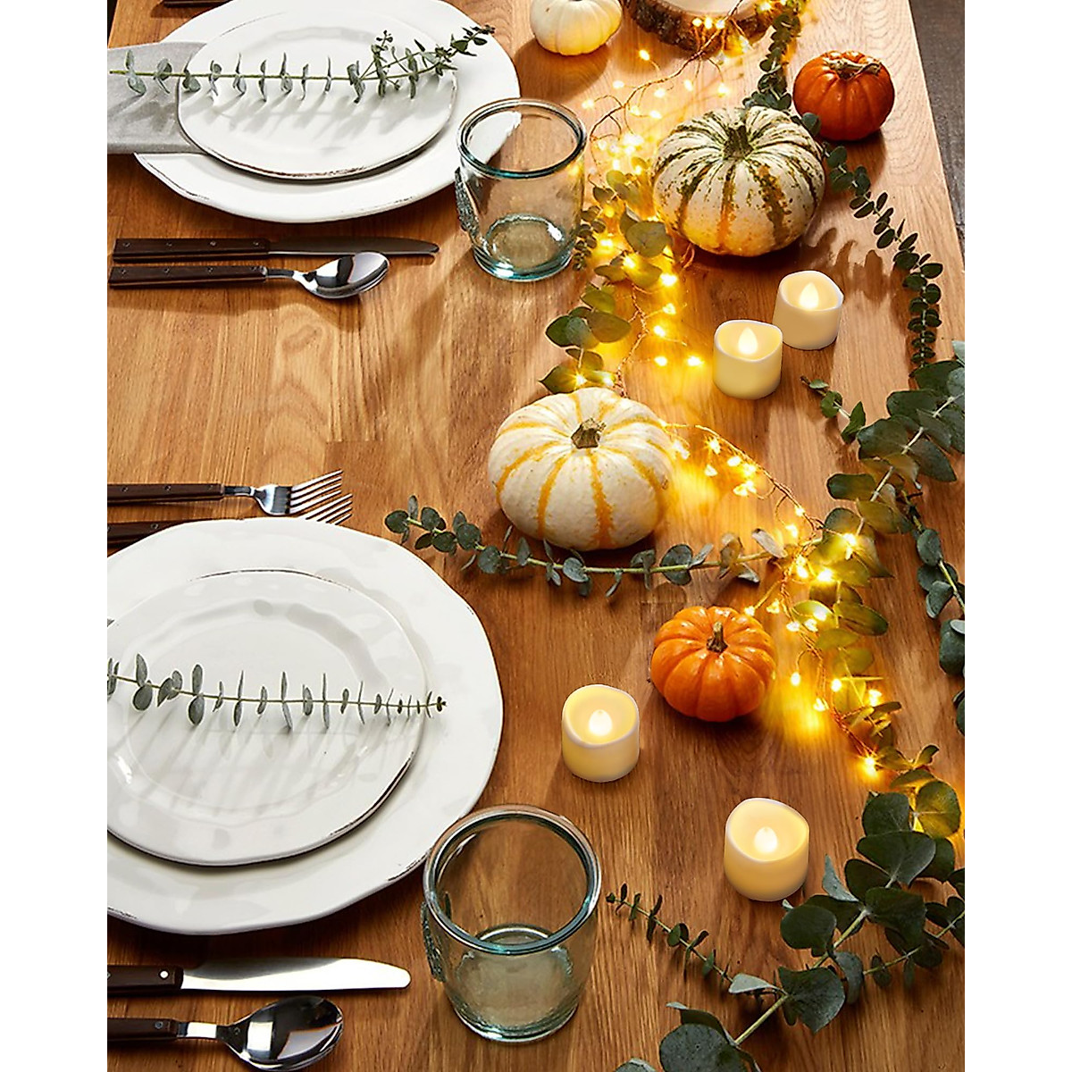 Homemory Flameless Tea Lights Candles, Last 5 Days Longer Battery Operated LED Votive Candles, Flickering Tealights with Warm White Light for Wedding, Valentine's Day, Halloween, Christmas, Set of 12