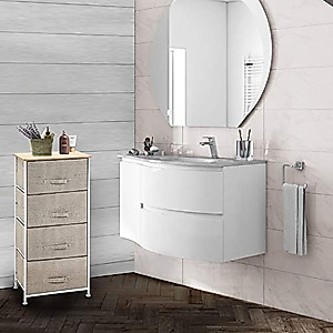 Byouth 4-Tier Dresser Tower, Fabric Drawer Organizer with 4 Easy Pull Drawers with Metal Frame,Wooden Tabletop for Living Room, Closet (Linen)