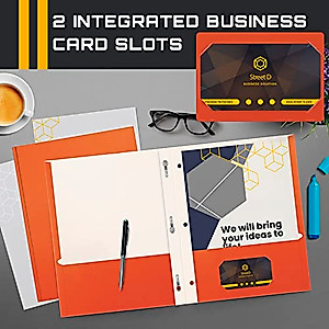 Orange Paper 2 Pocket Folders with Prongs, 50 Pack, by Better Office Products, Matte Texture, Letter Size Paper Folders, 50 Pack, with 3 Metal Prong Fastener Clips, Orange