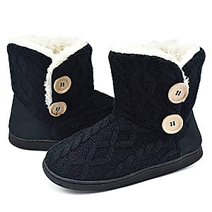 ONCAI Women's Slippers Comfort Knit Boots Winter Warm Outdoor Indoor Shoes All-Black Size 7-8