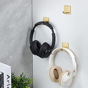 YIGII Adhesive Towel Hooks/Bathroom Hook, Gold Self Adhesive Hooks Heavy Duty Coat Hooks 4-Packs, Non-Punching for Hanging Robes Clothes Hats Stick on Kitchen Bedroom Wall Door, Stainless Steel