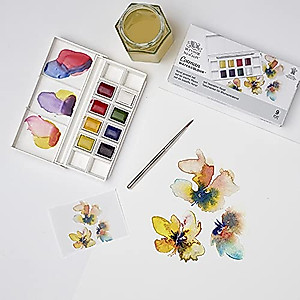 Winsor & Newton Cotman Watercolor Paint Set, 8 Half Pan, Floral Colors w/ Brush