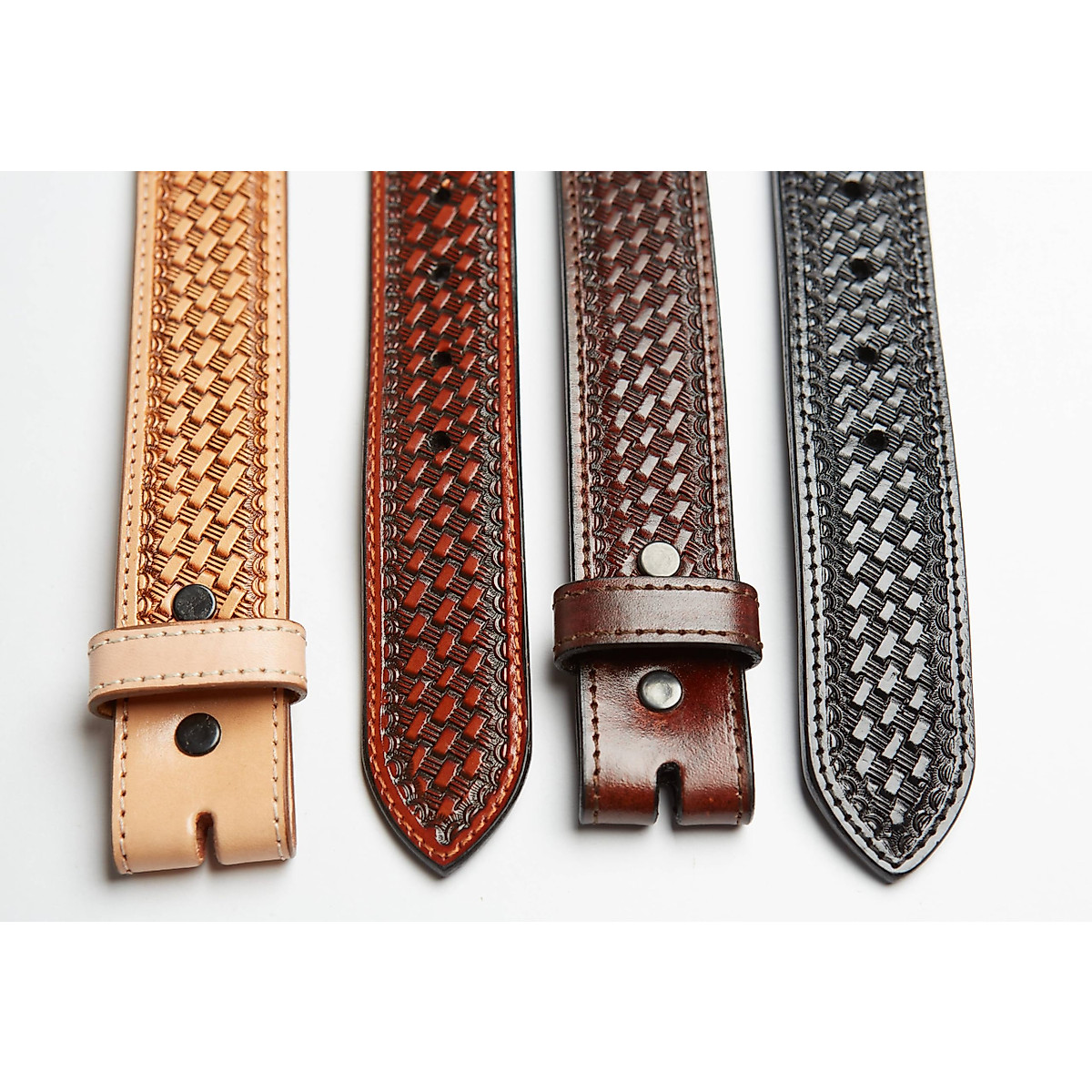 Tito's Custom Buckles JAYTON Belt Western Basket Weave Hand tooled lined Full-grain saddle leather (42, Natural)