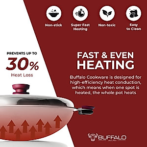 BUFFALO Clad Stainless Steel Wok Pan with Lid Flat Bottom 15 inch (38cm) Stir Frying Pan Tri-Ply Nonstick Cookware - Double Handle Cooking Pot for Induction/Electric/Gas Stoves