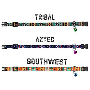 Cat Collar Breakaway 2PCS Adjustable Pattern Tribal Aztec Southwest Safety Pet Collars for Cats Kitten (Tribal + Southwest)