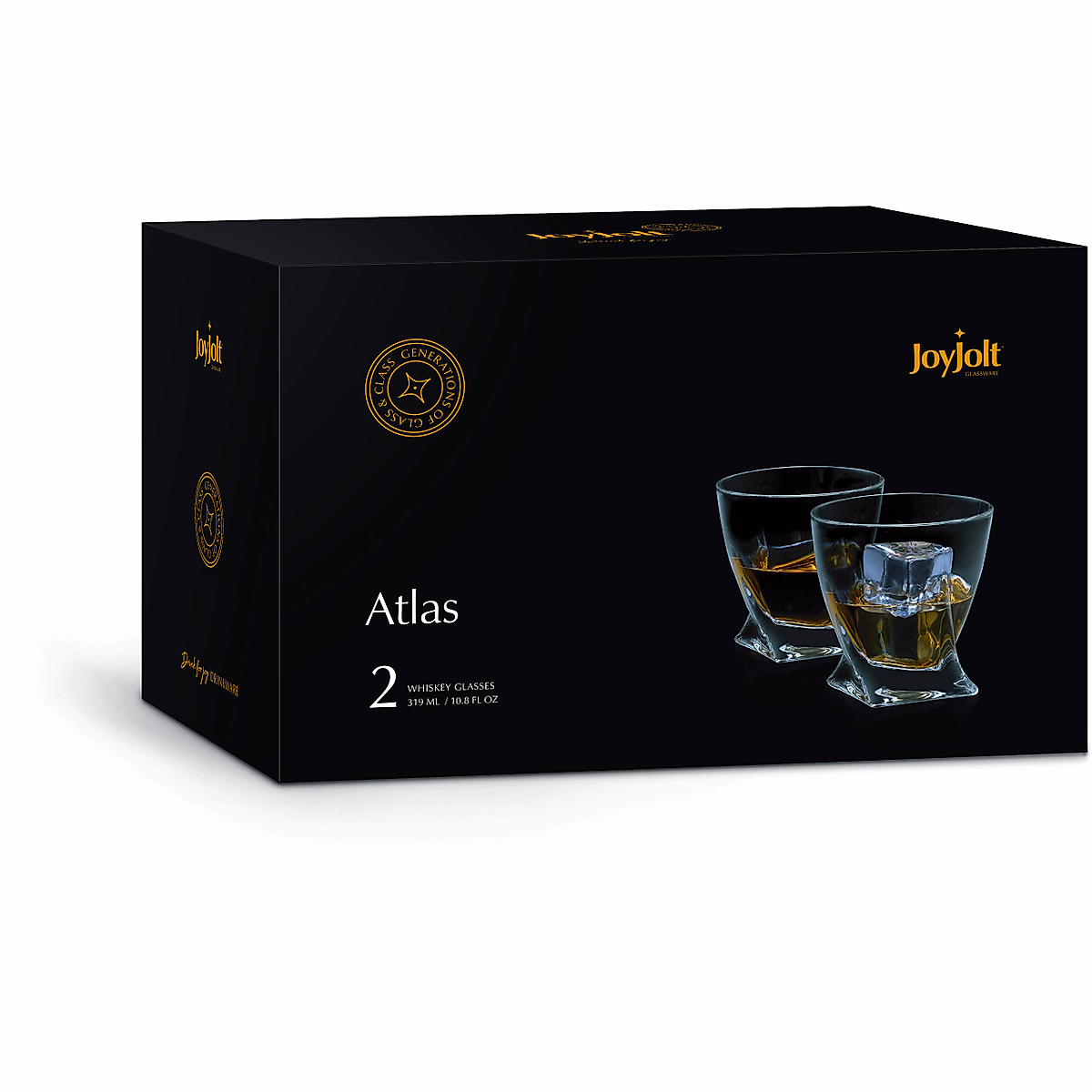 JoyJolt Atlas Crystal Whiskey Glasses, Old Fashioned Whiskey Glass 10.8 Ounce, Ultra Clear Crystal Scotch Glass for Bourbon and Liquor Set Of 2 crystal Glassware