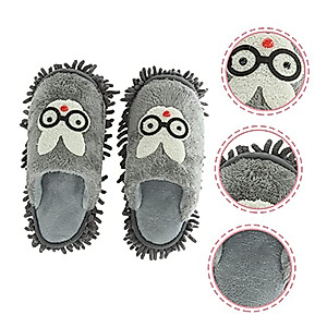 ULTECHNOVO 3 Pairs Mop Slippers Microfiber Mop Sock Slippers Floor Cleaner Mop Floor Mop Slippers Plush Mop Slippers Mops for Floor Cleaning Chenille Grey Cartoon Mopping Slipper Washable Rag