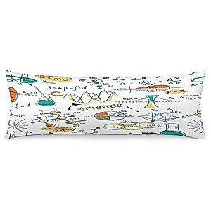 Body Pillow Cover,Doodle Science Drawing Scientific Formulas Printed Long Pillow Cases Protector with Zipper Decor Soft Large Covers Cushion for Beding,Couch,Sofa,Home Gift 20"x54"